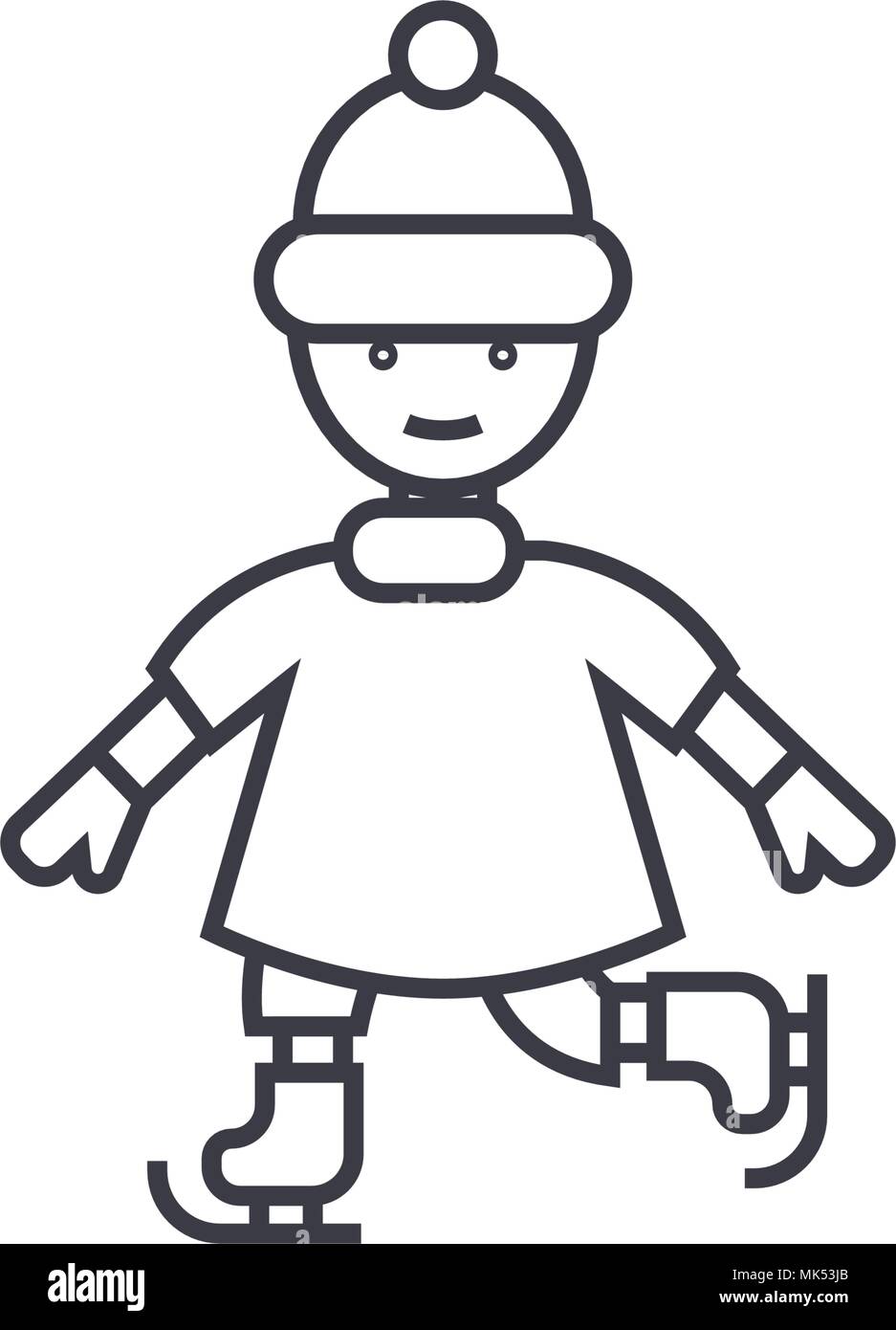 kid skating vector line icon, sign, illustration on background ...