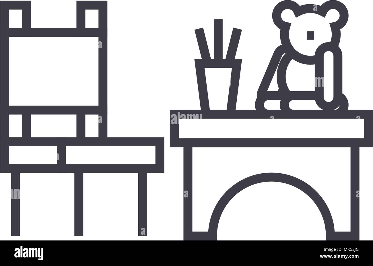 kids play table vector line icon, sign, illustration on background ...