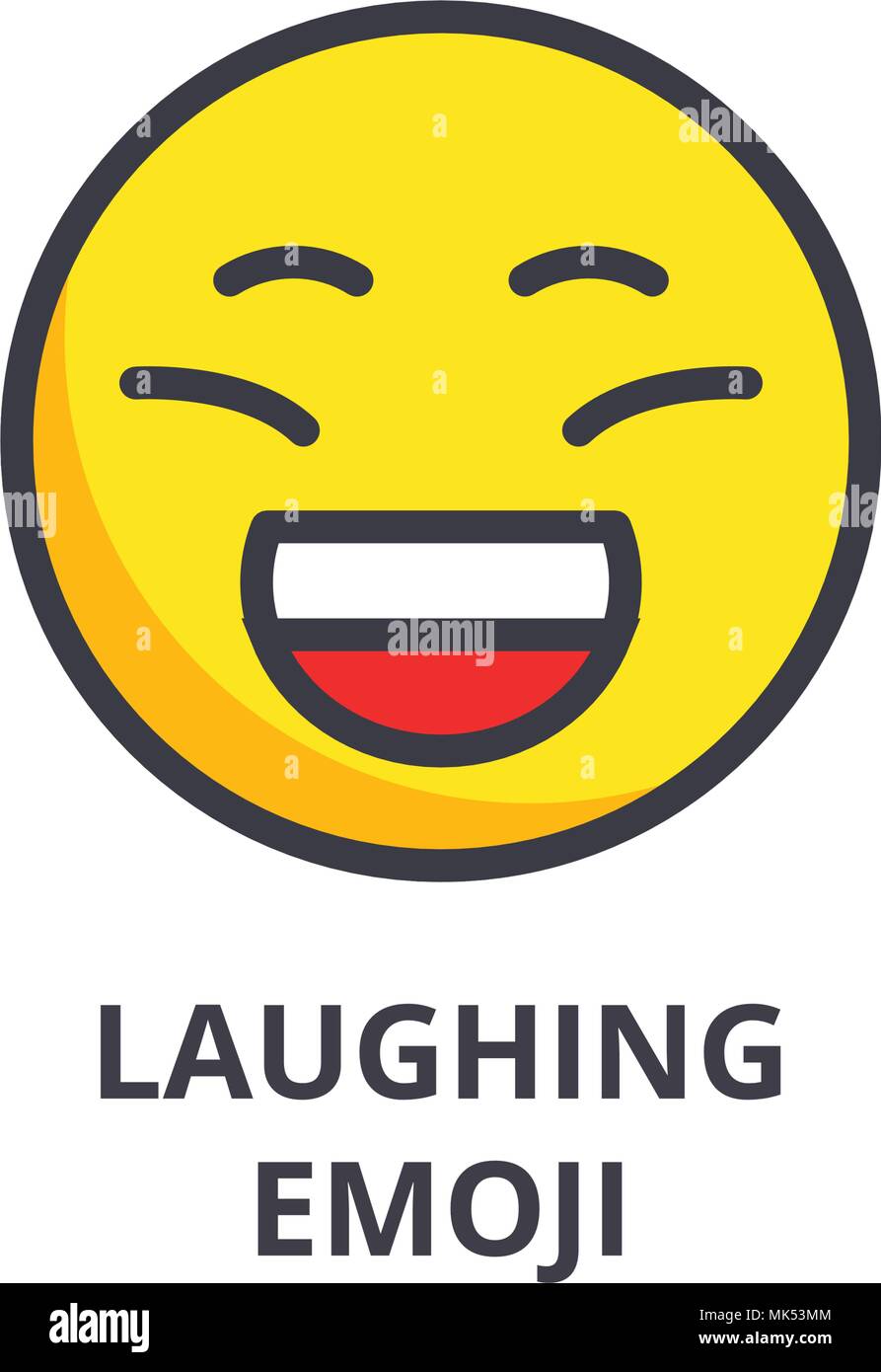 laughing emoji vector line icon, sign, illustration on background ...