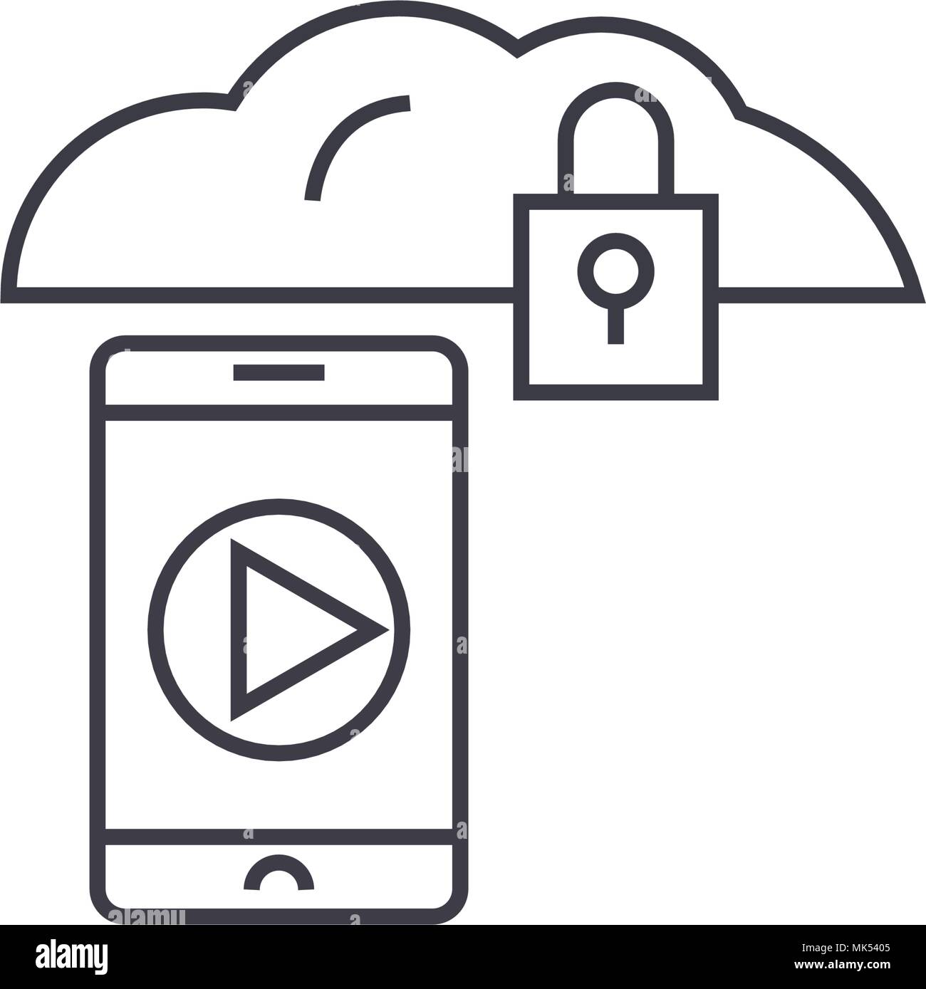 mobile access vector line icon, sign, illustration on background ...