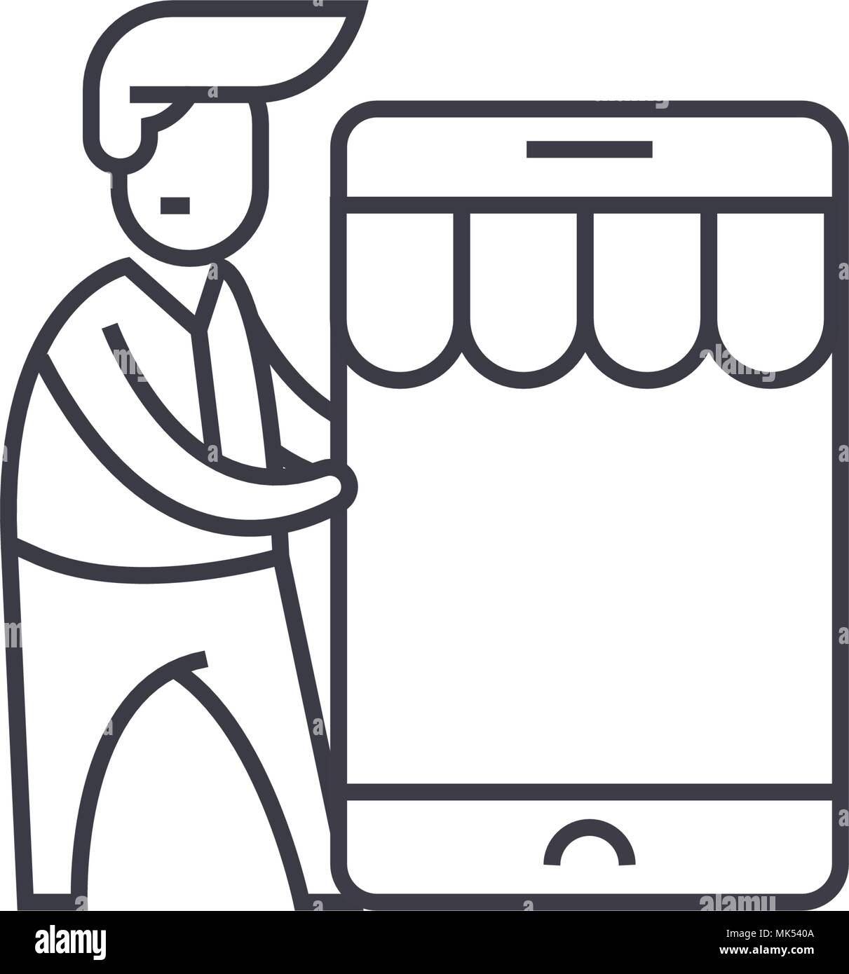 mobile commerce integration vector line icon, sign, illustration on ...