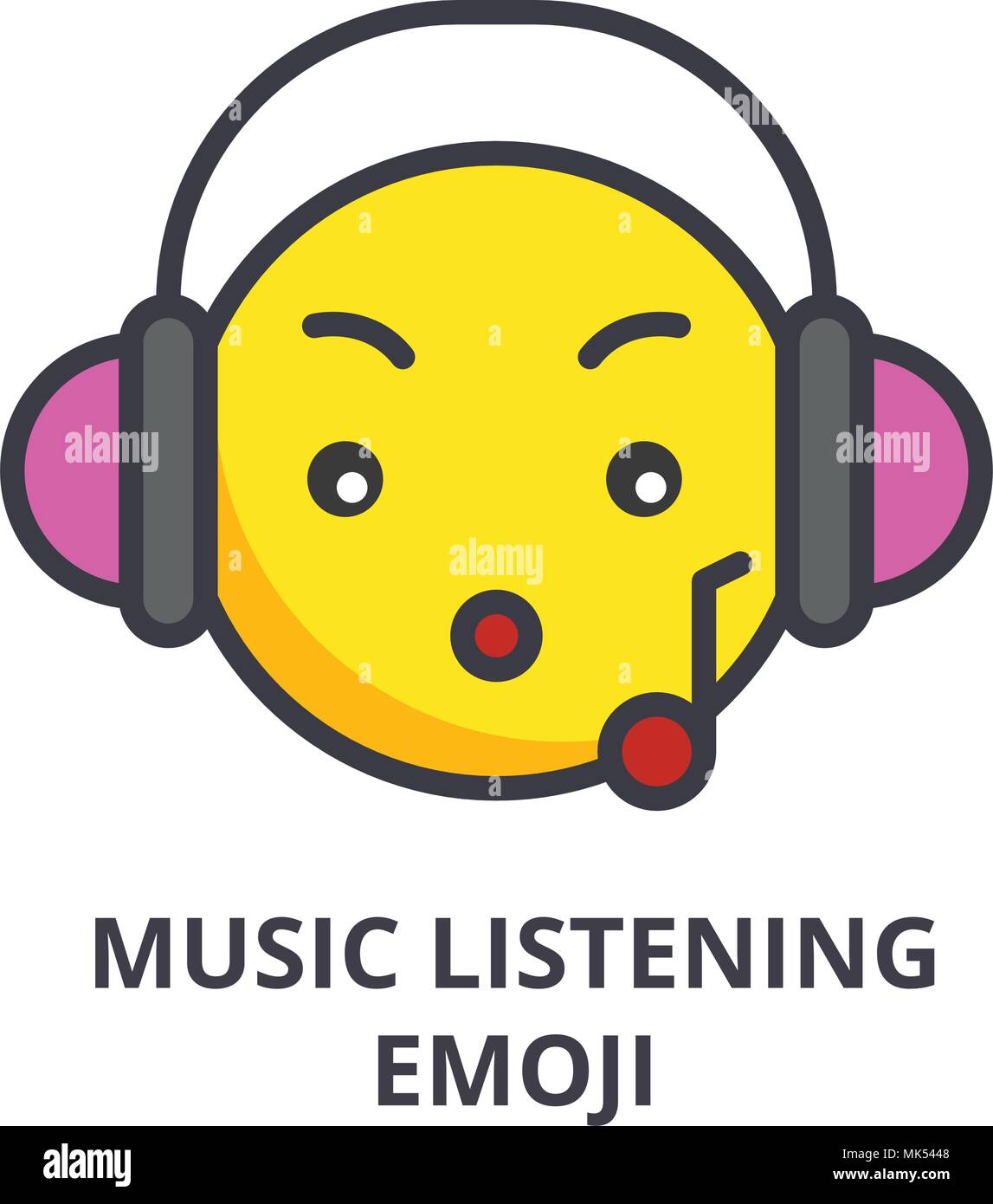 music listening emoji vector line icon, sign, illustration on ...