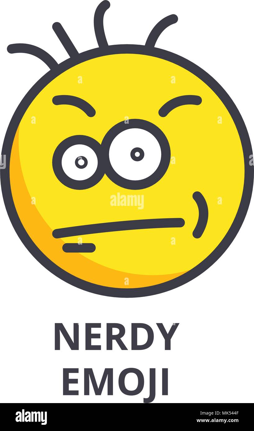 nerdy geek emoji vector line icon, sign, illustration on background ...