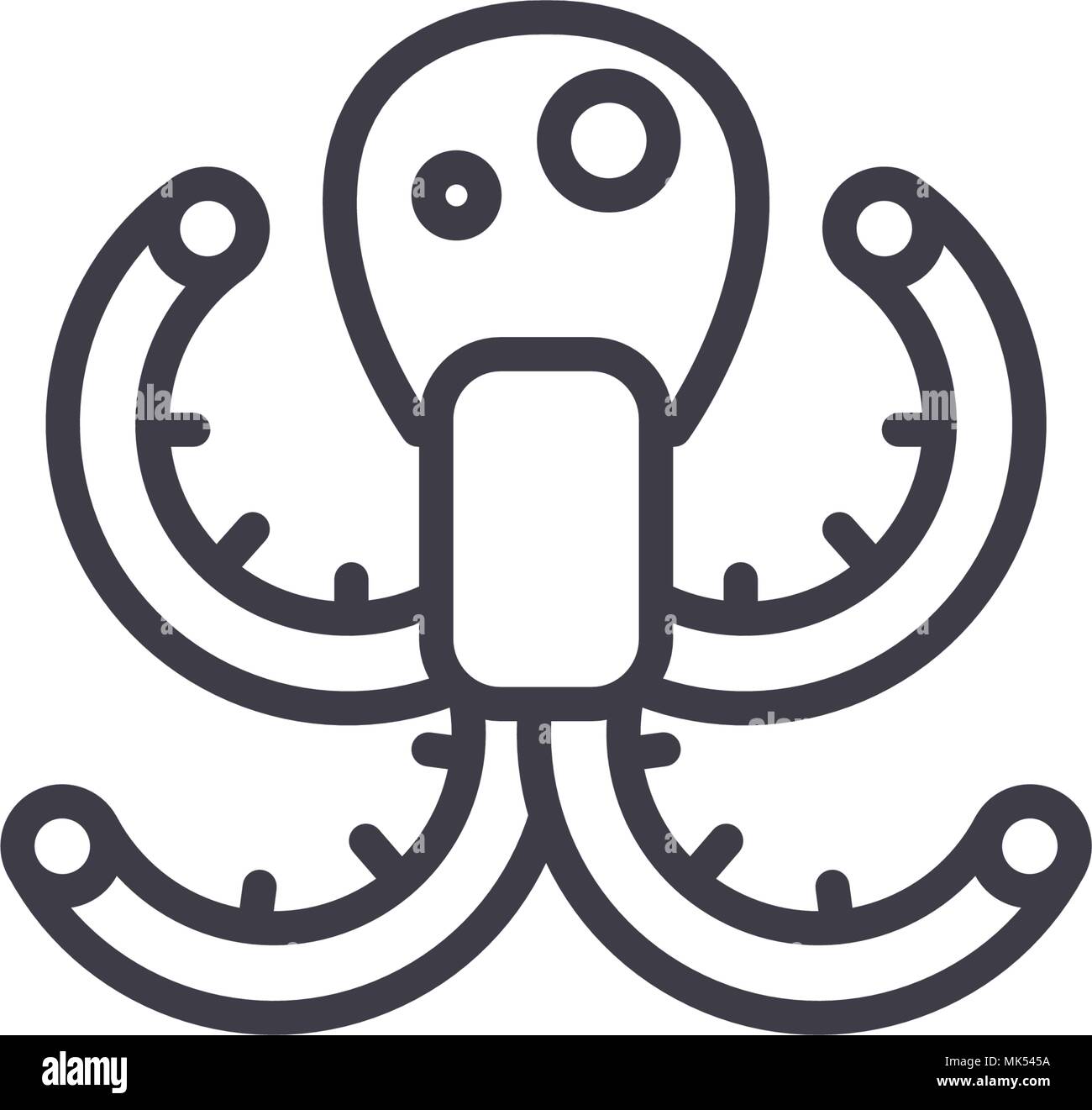 octopus vector line icon, sign, illustration on background, editable ...