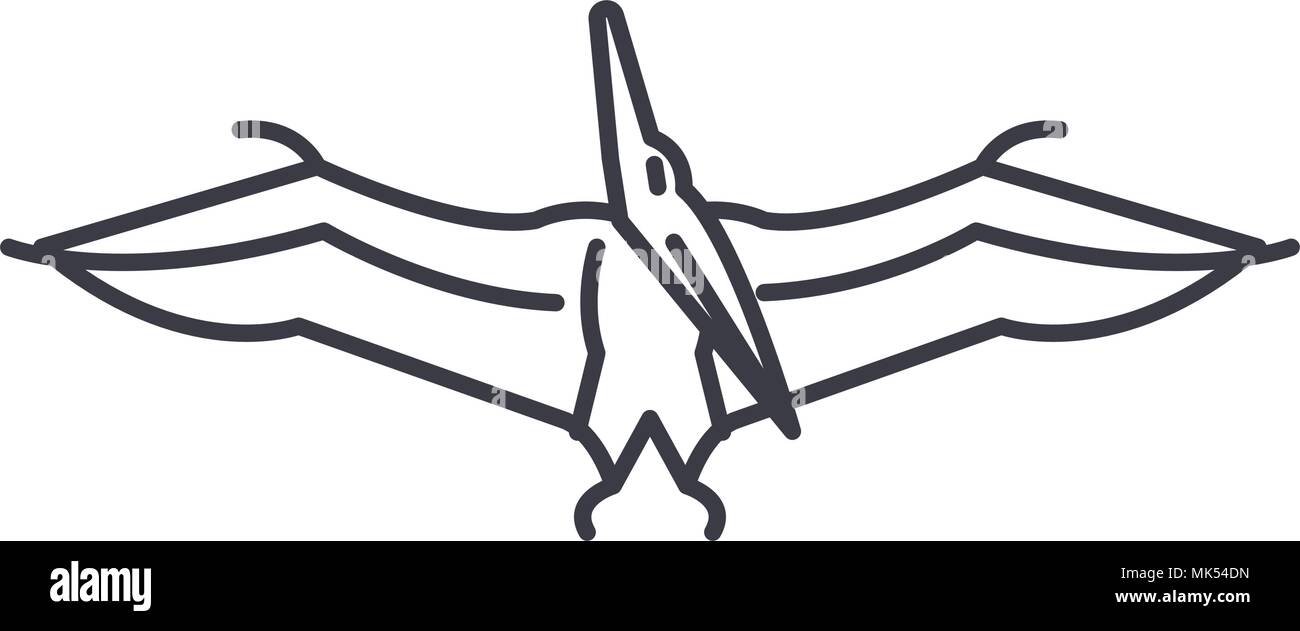 pteranodon vector line icon, sign, illustration on background, editable ...