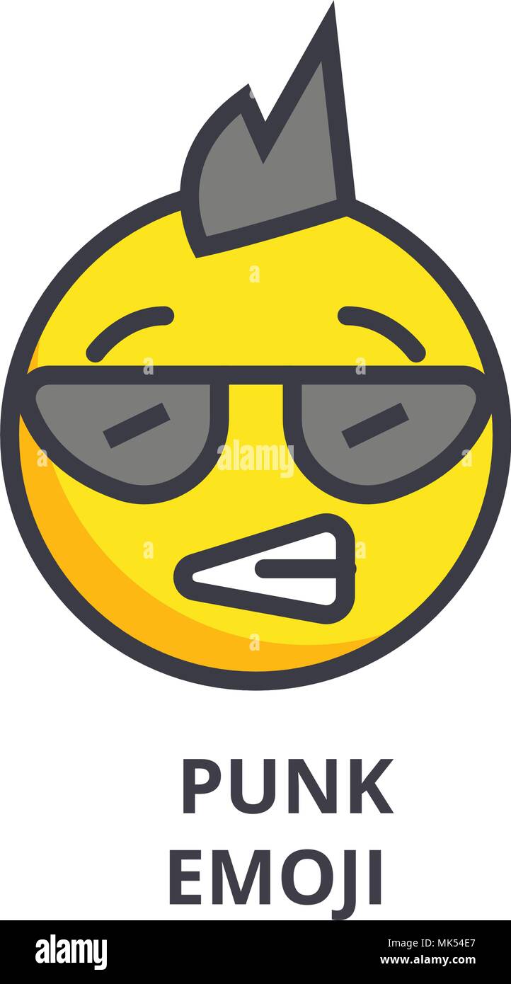 punk emoji vector line icon, sign, illustration on background, editable ...