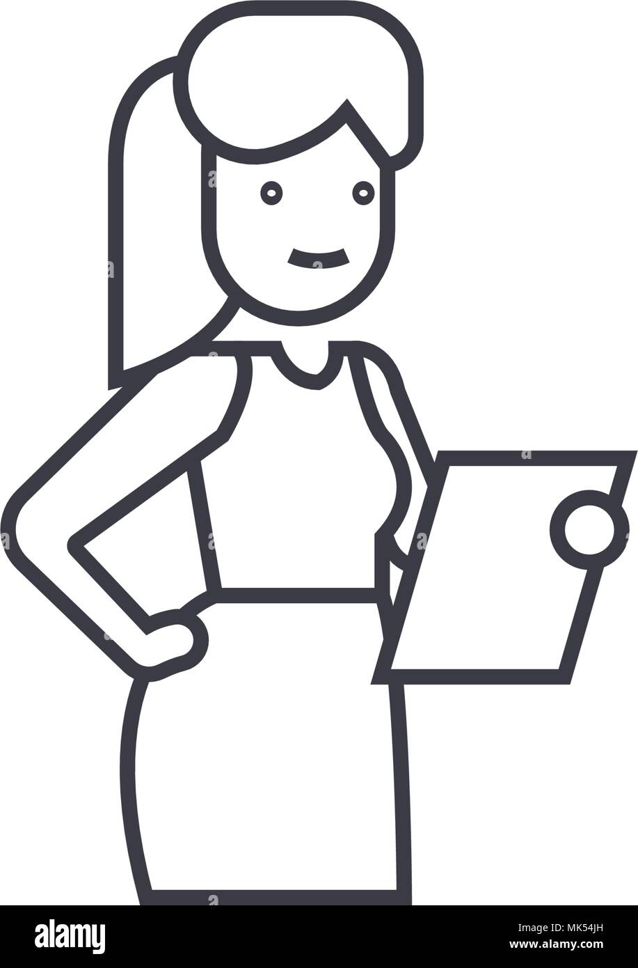 reading notes vector line icon, sign, illustration on background ...