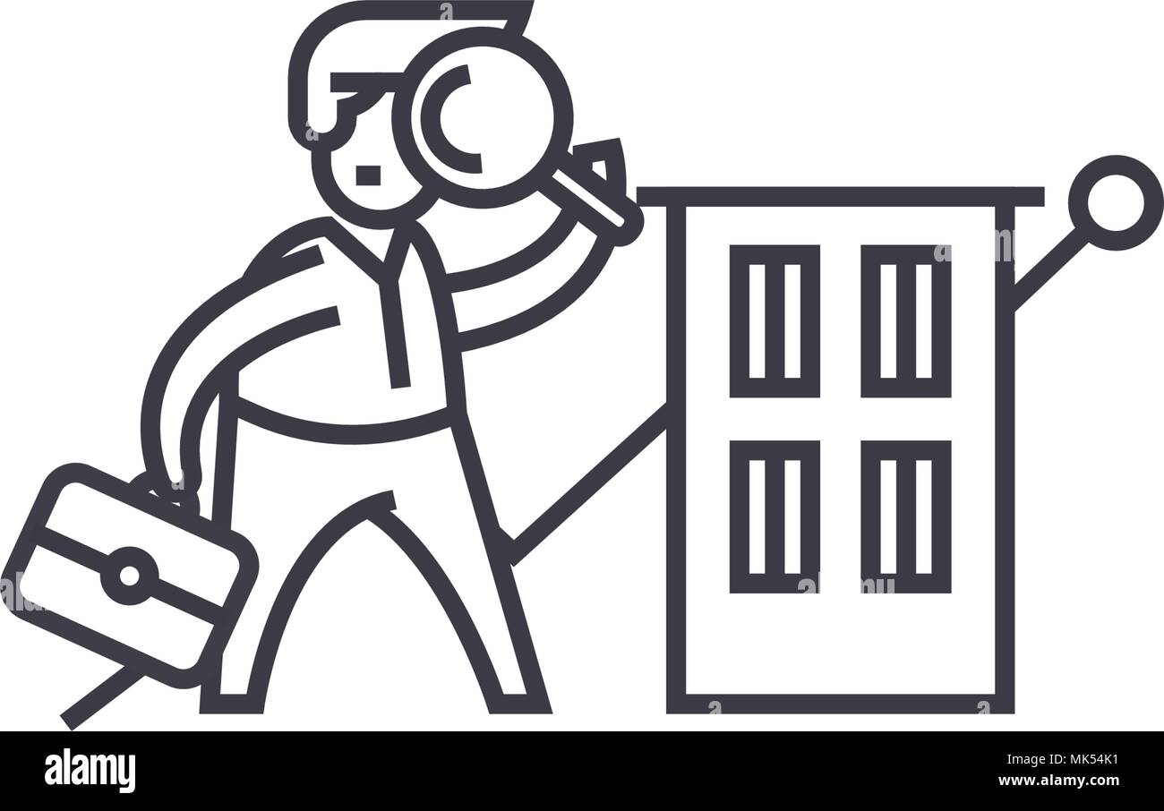 real estate research vector line icon, sign, illustration on background ...