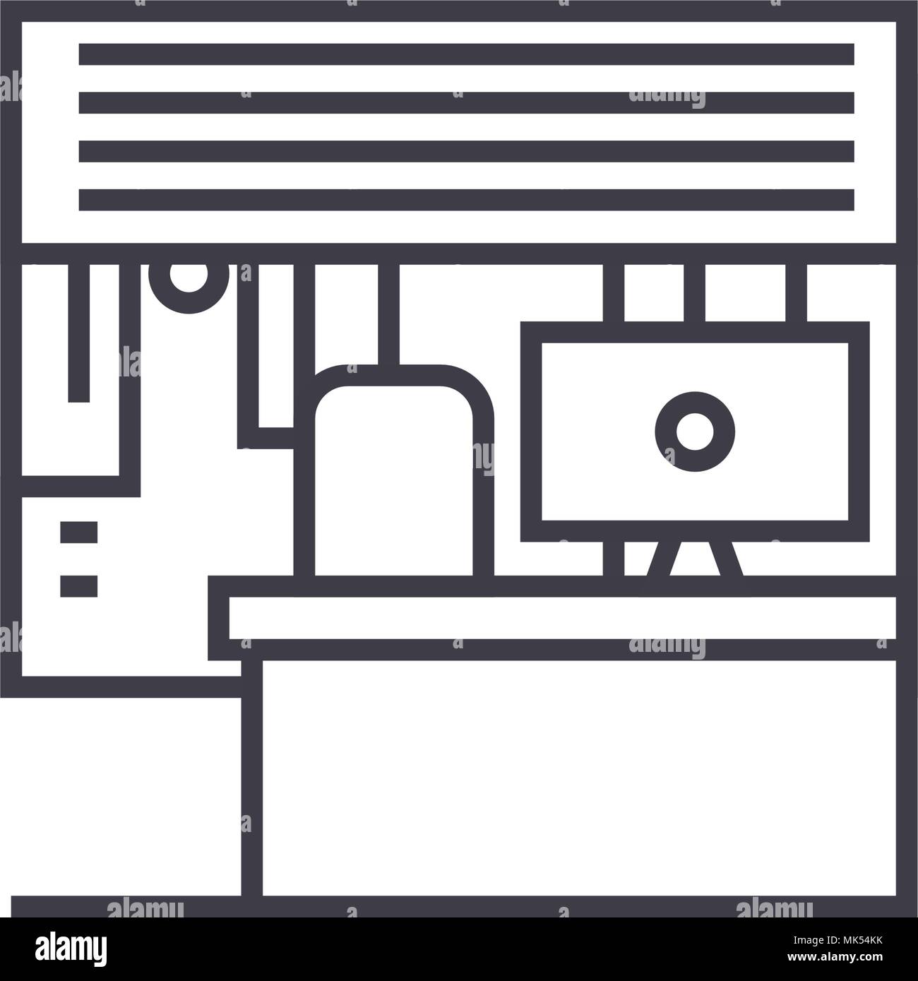 reception desk vector line icon, sign, illustration on background ...