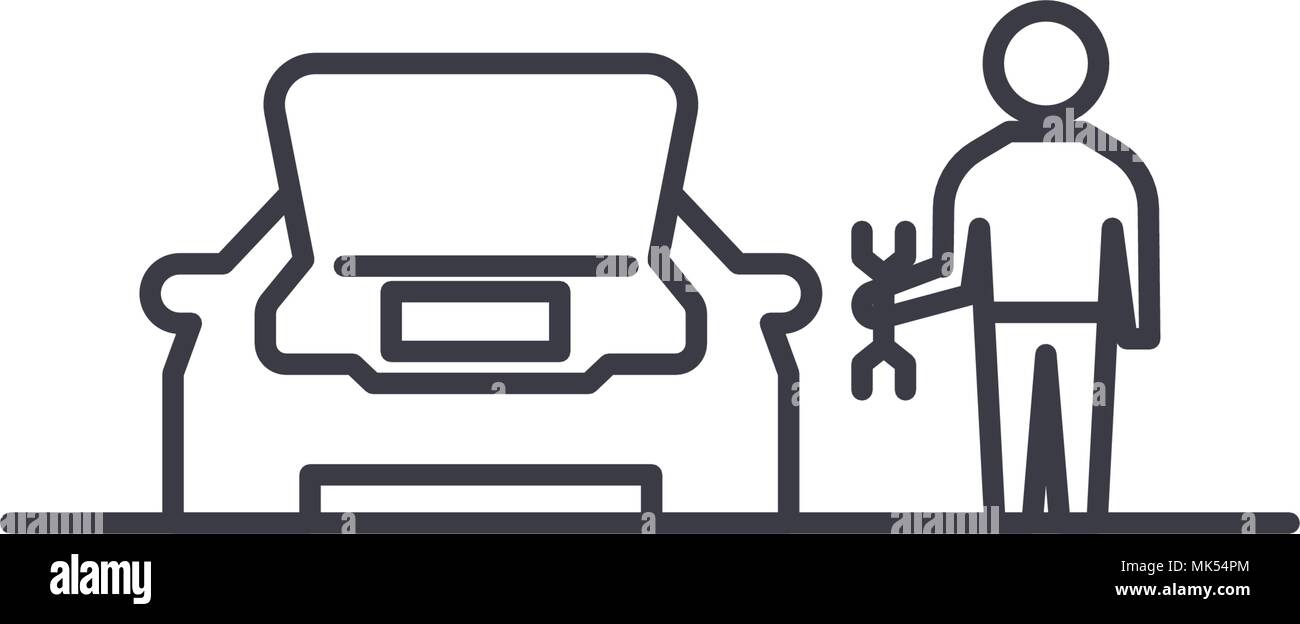 road breakdown vector line icon, sign, illustration on background ...