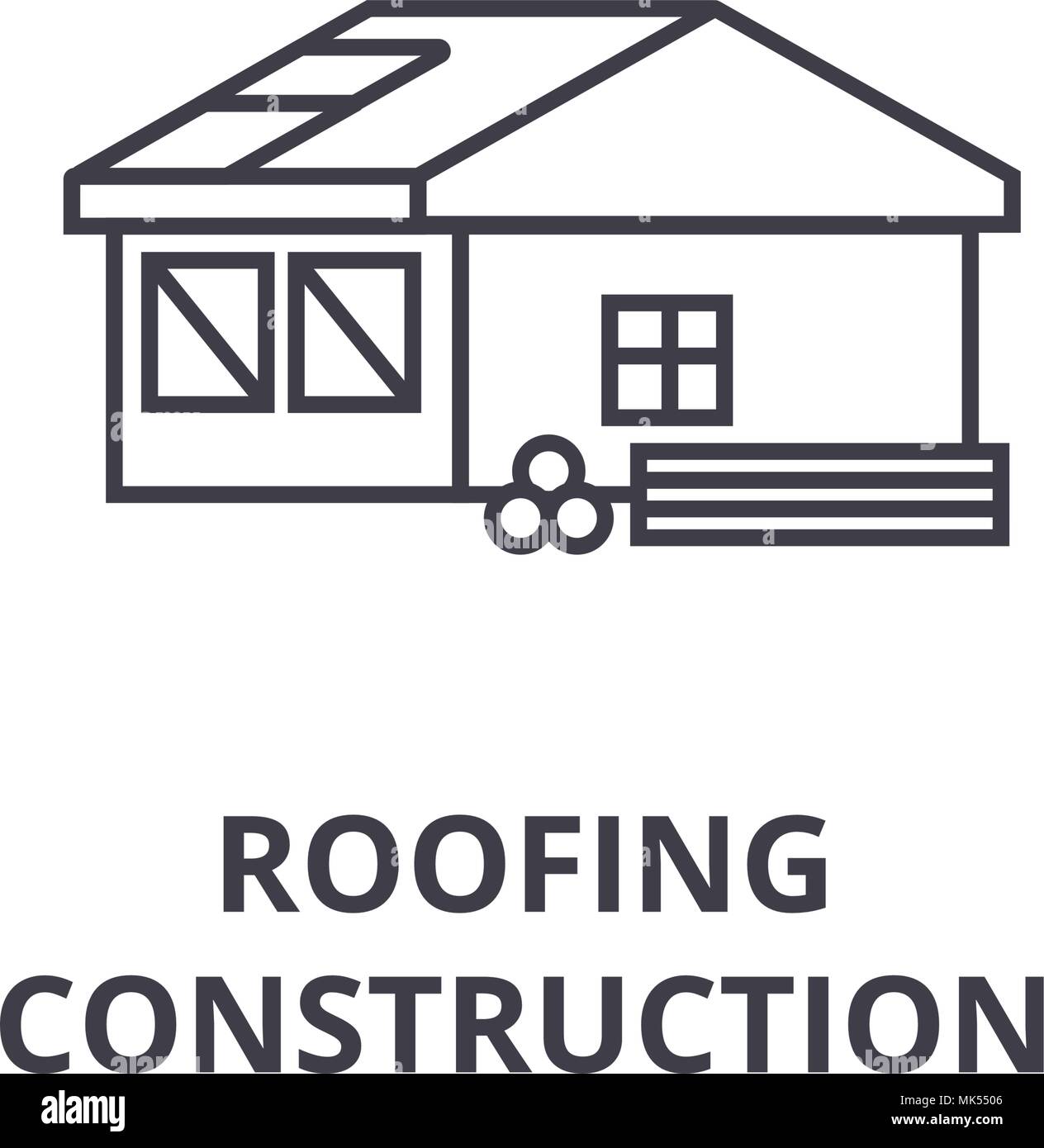 roofing construction vector line icon, sign, illustration on background ...