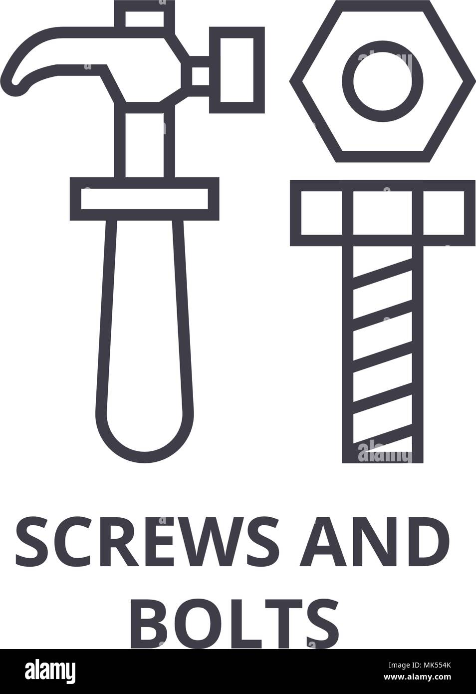 screws and bolts vector line icon, sign, illustration on background ...