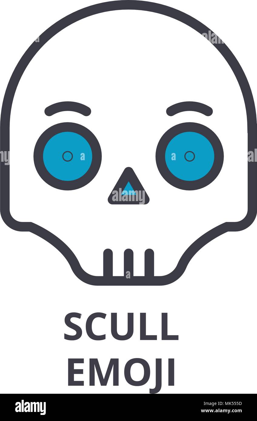 scull emoji vector line icon, sign, illustration on background ...