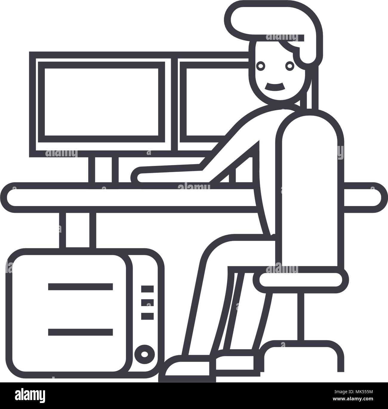 security control workplace vector line icon, sign, illustration on ...