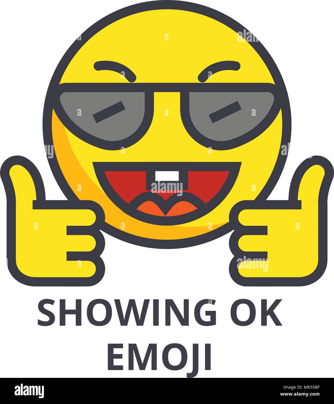 showing ok emoji vector line icon, sign, illustration on background ...