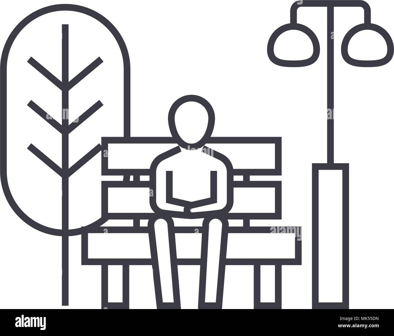 sitting on a park bench vector line icon, sign, illustration on ...