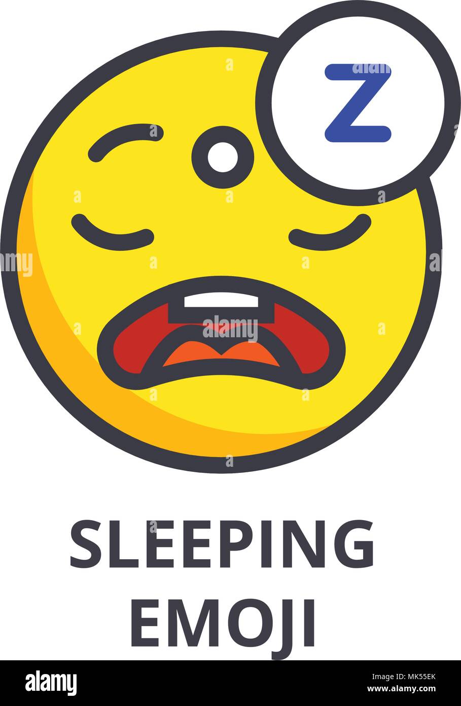 sleeping emoji vector line icon, sign, illustration on background ...