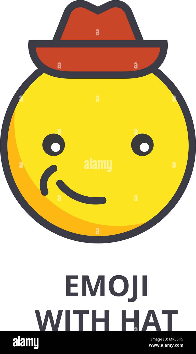 smiling emoji with hat emoji vector line icon, sign, illustration on ...