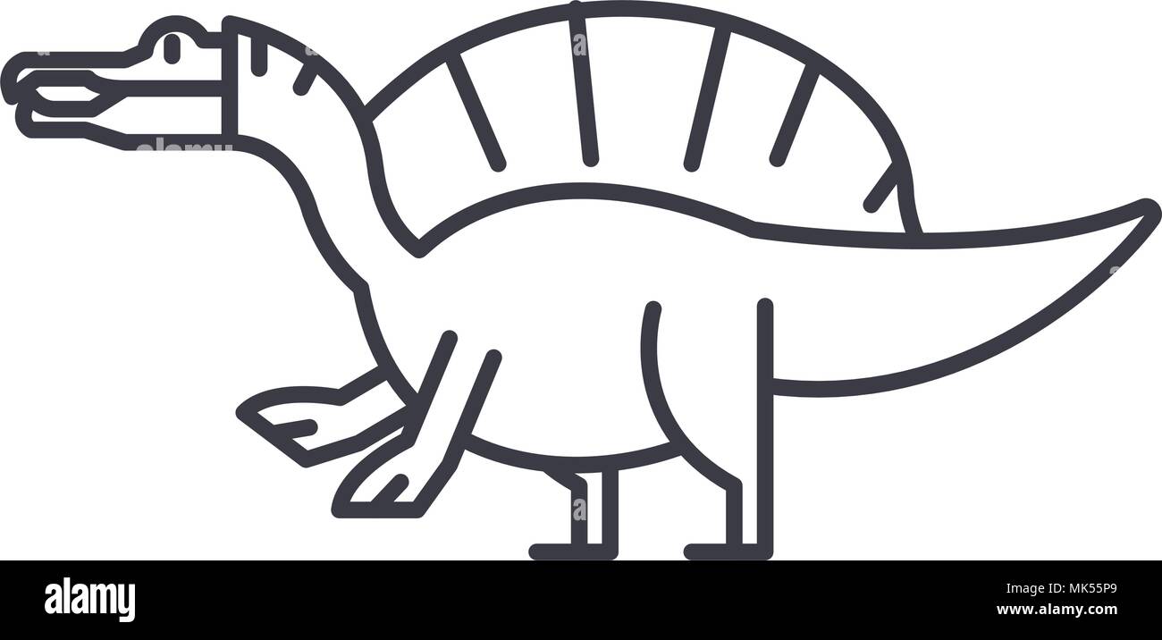 spinosaurus vector line icon, sign, illustration on background ...