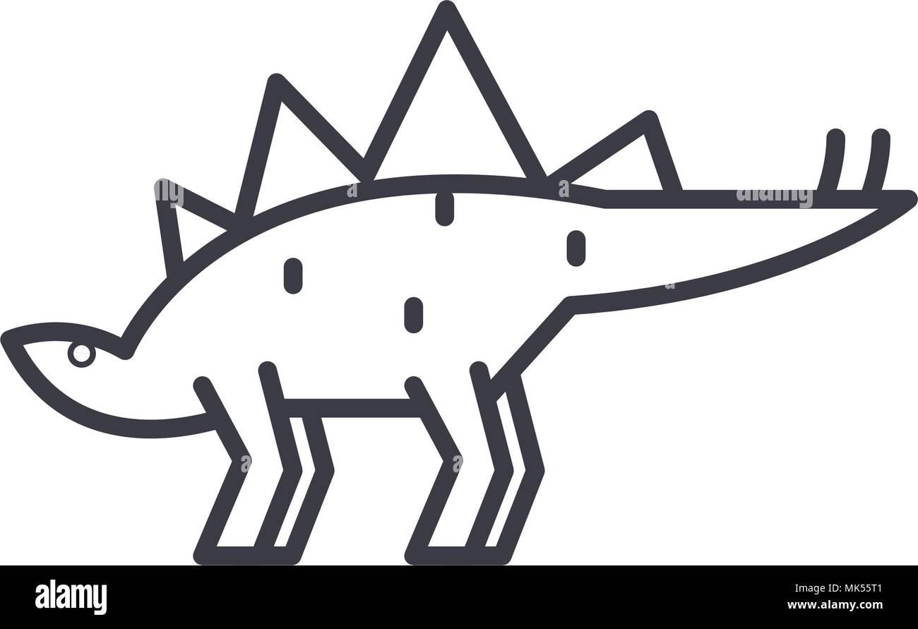 stegosaurus vector line icon, sign, illustration on background ...