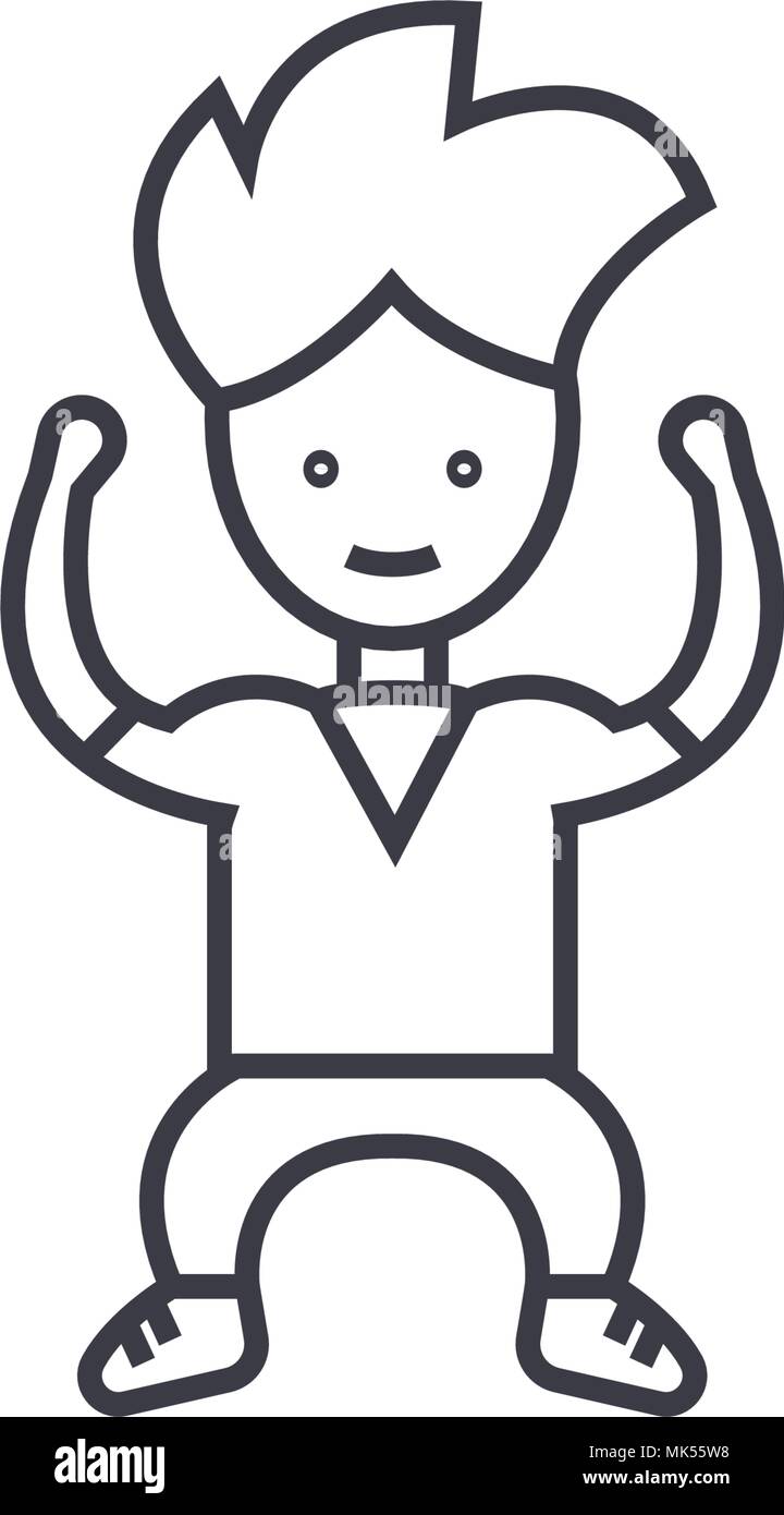 strong kid vector line icon, sign, illustration on background, editable ...