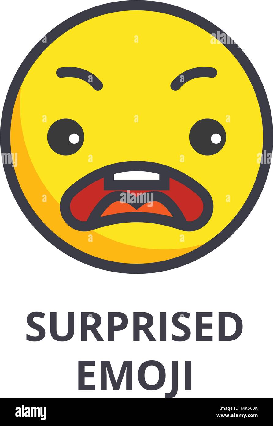 surprised emoji vector line icon, sign, illustration on background ...
