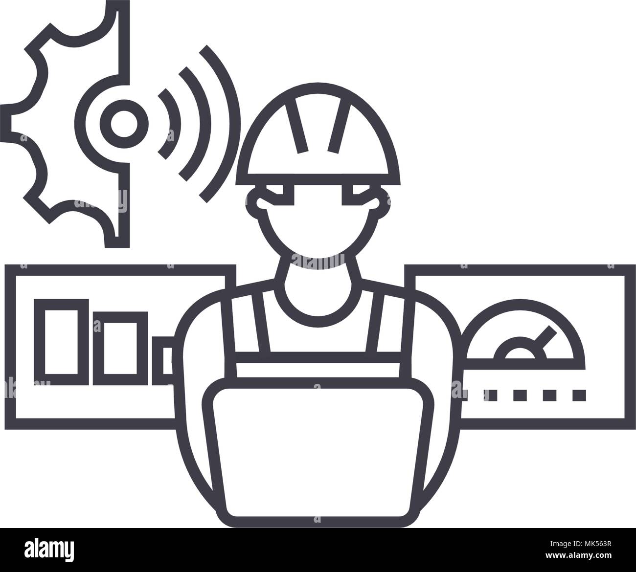 technician control vector line icon, sign, illustration on background ...
