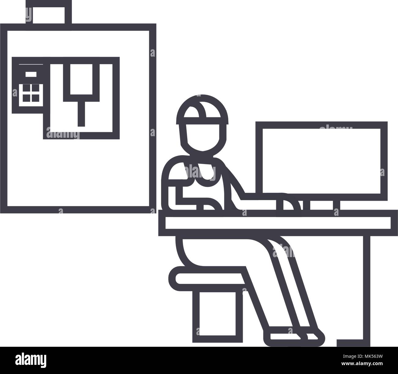 technician workplace vector line icon, sign, illustration on background ...