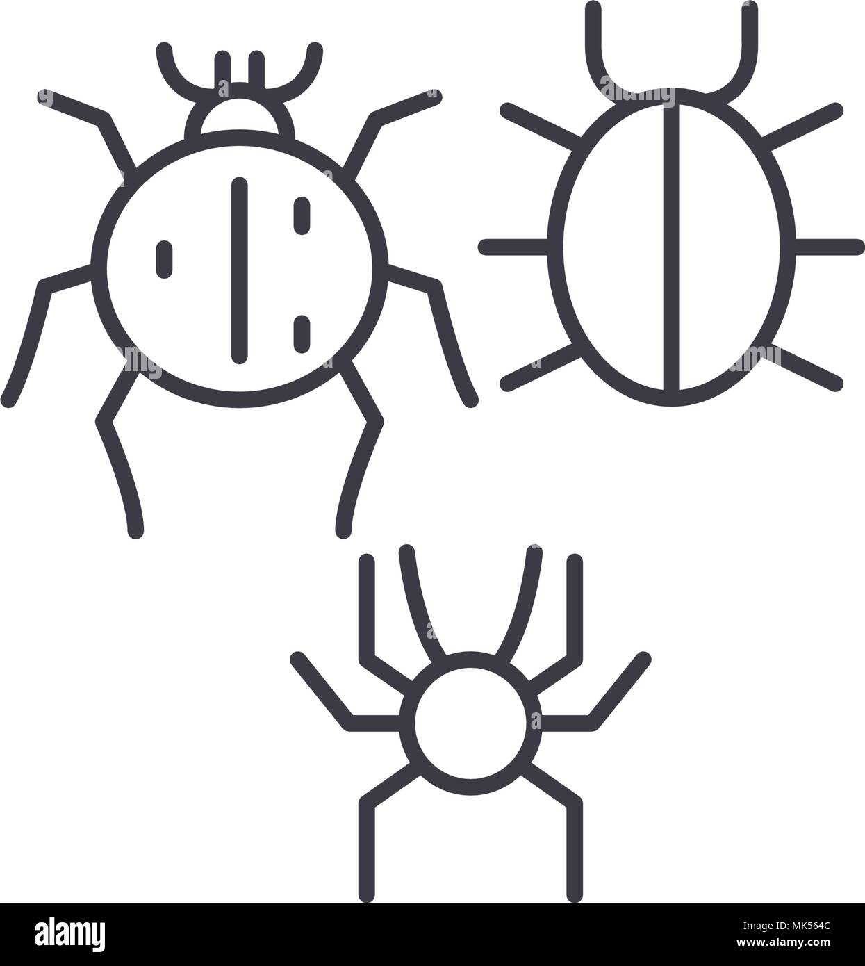 three bugs vector line icon, sign, illustration on background, editable ...