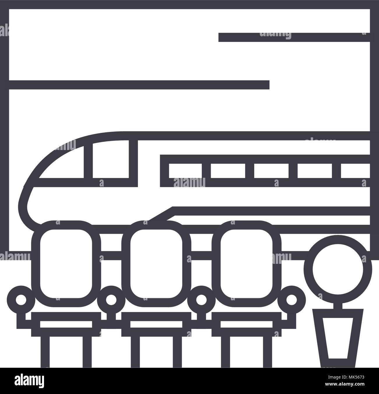 train station vector line icon, sign, illustration on background ...