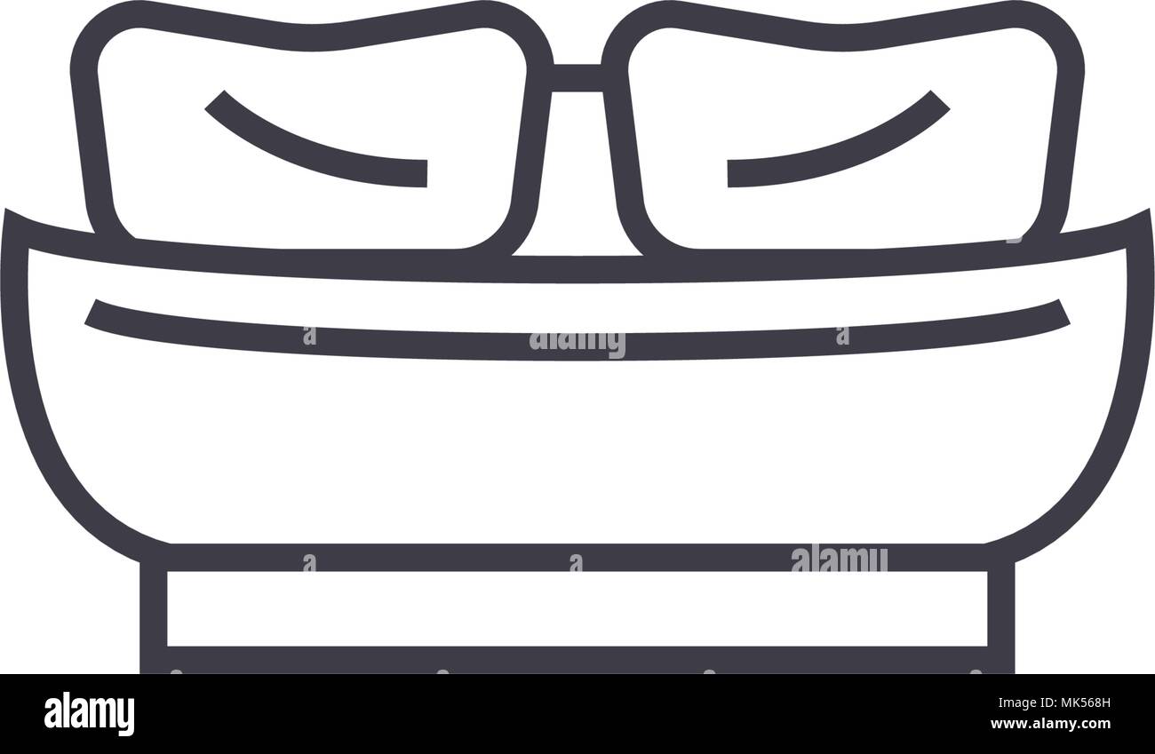 twin bed vector line icon, sign, illustration on background, editable ...