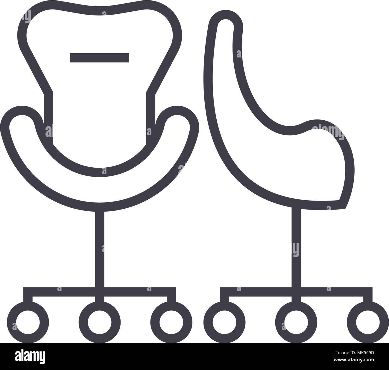 two rolling armchairs vector line icon, sign, illustration on ...