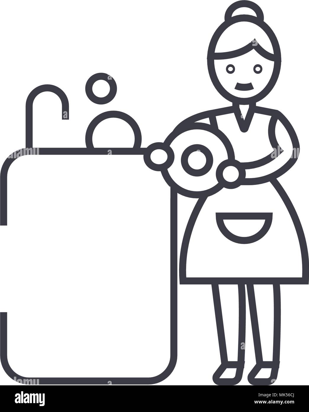 washing dishes vector line icon, sign, illustration on background ...
