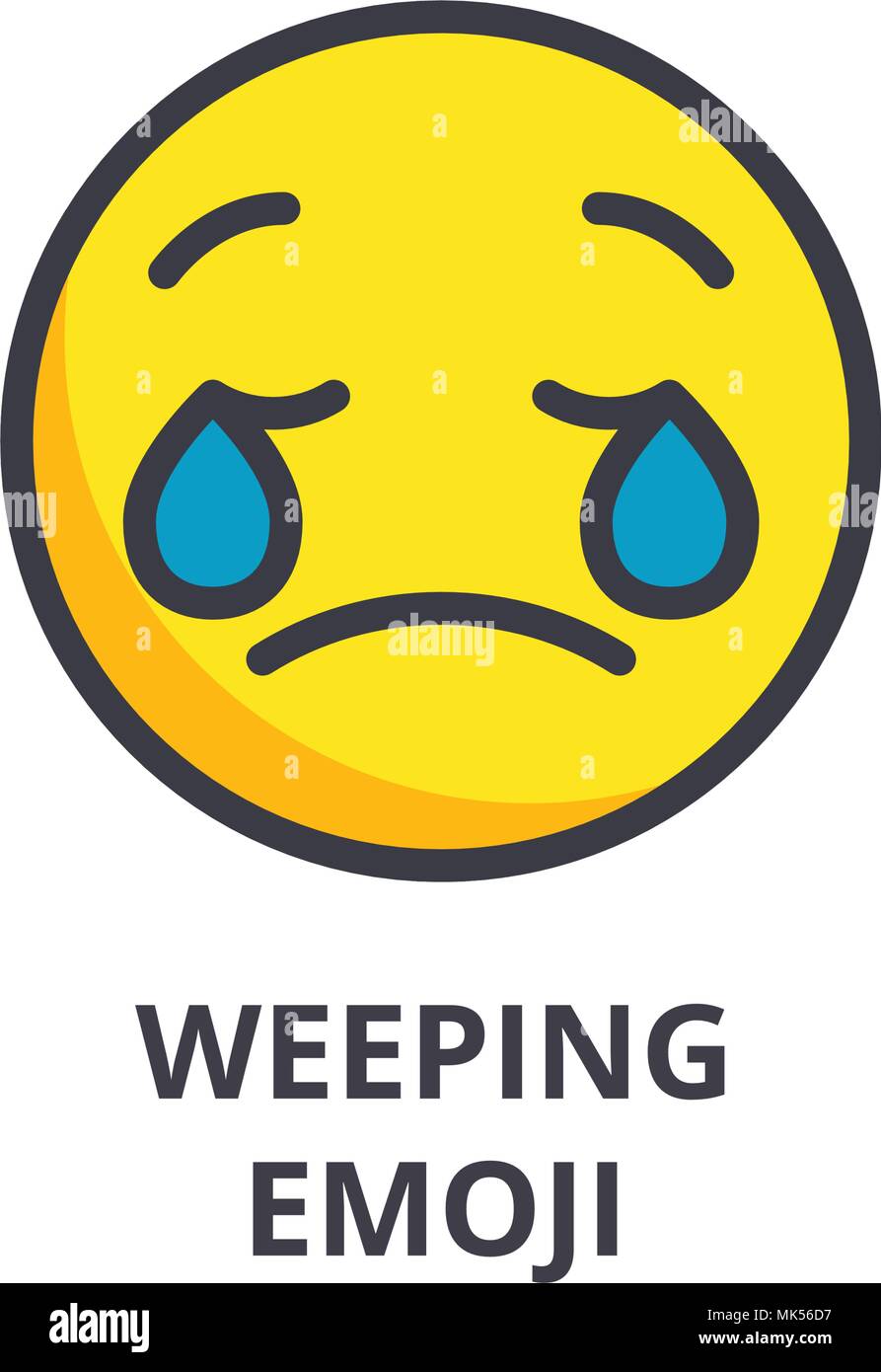 weeping emoji emoji vector line icon, sign, illustration on background ...
