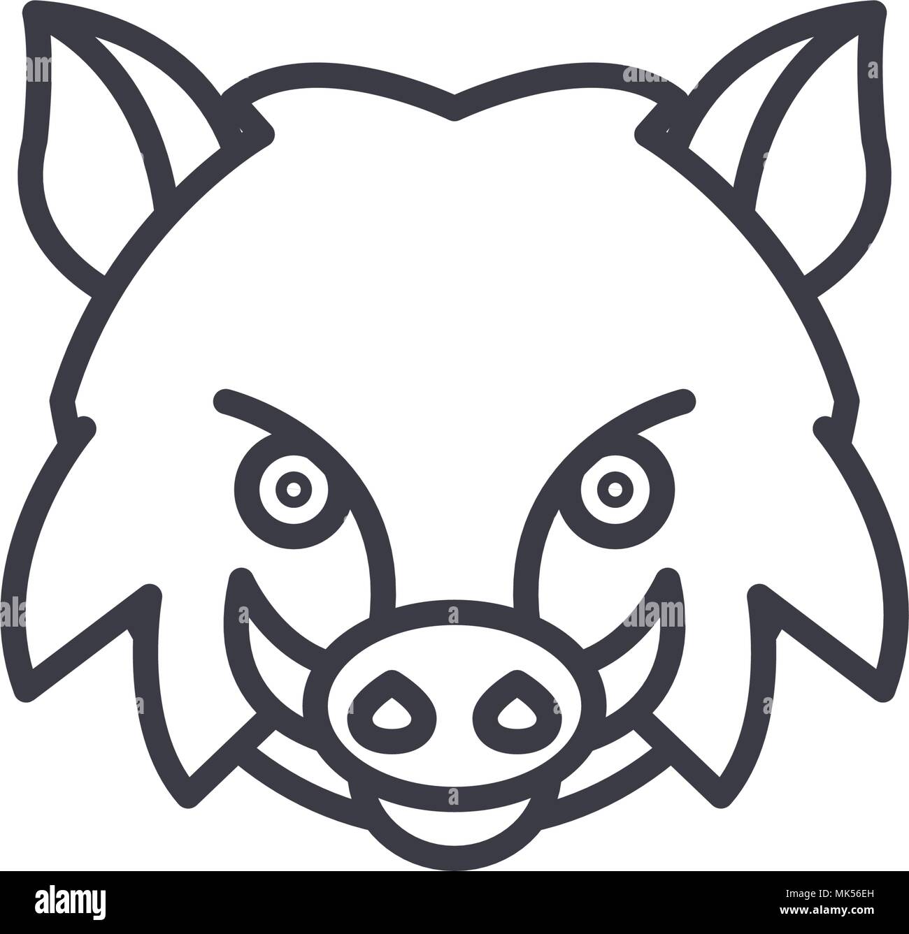 wild boar vector line icon, sign, illustration on background, editable ...