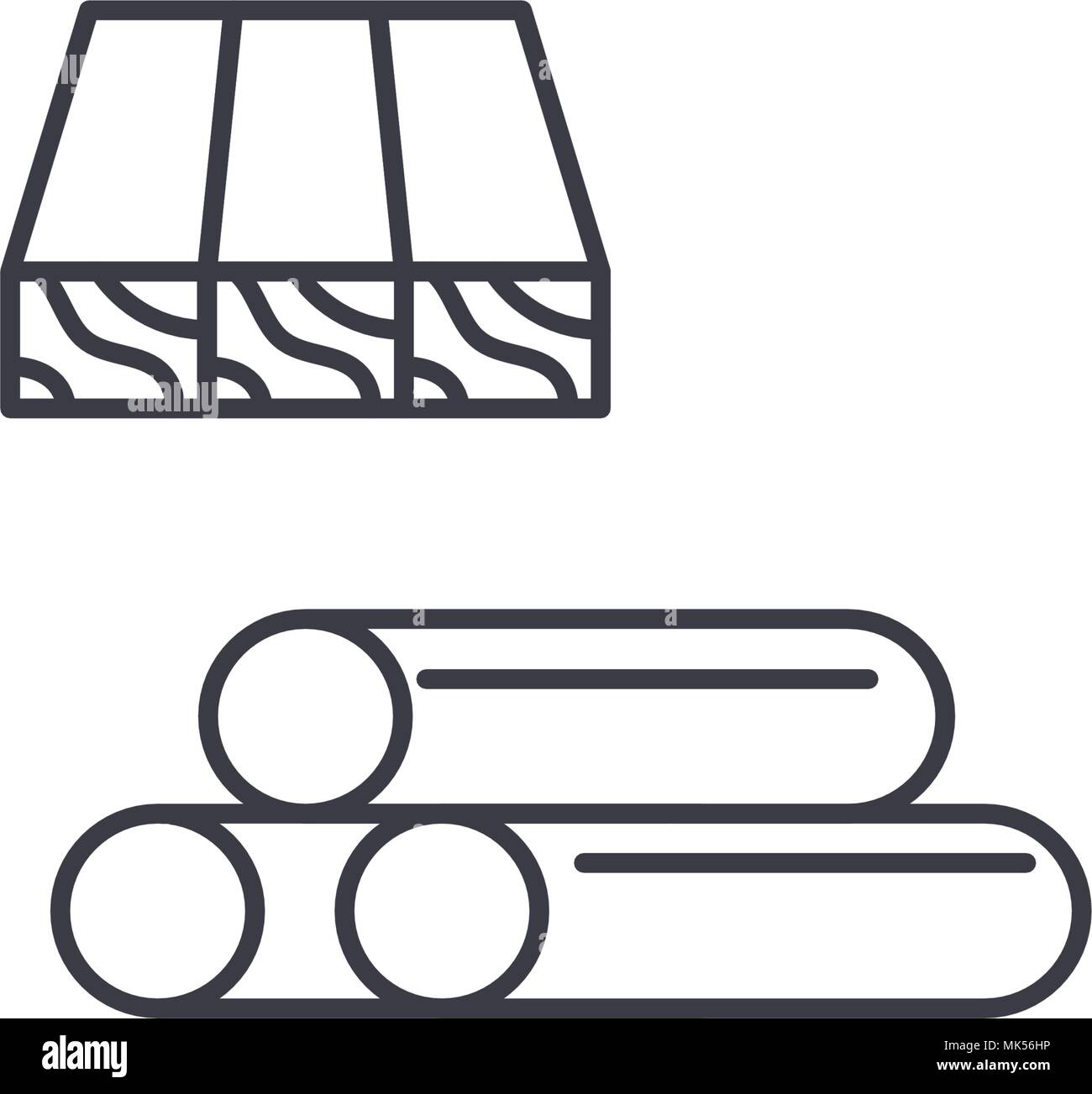 wooden planks and rolls vector line icon, sign, illustration on ...