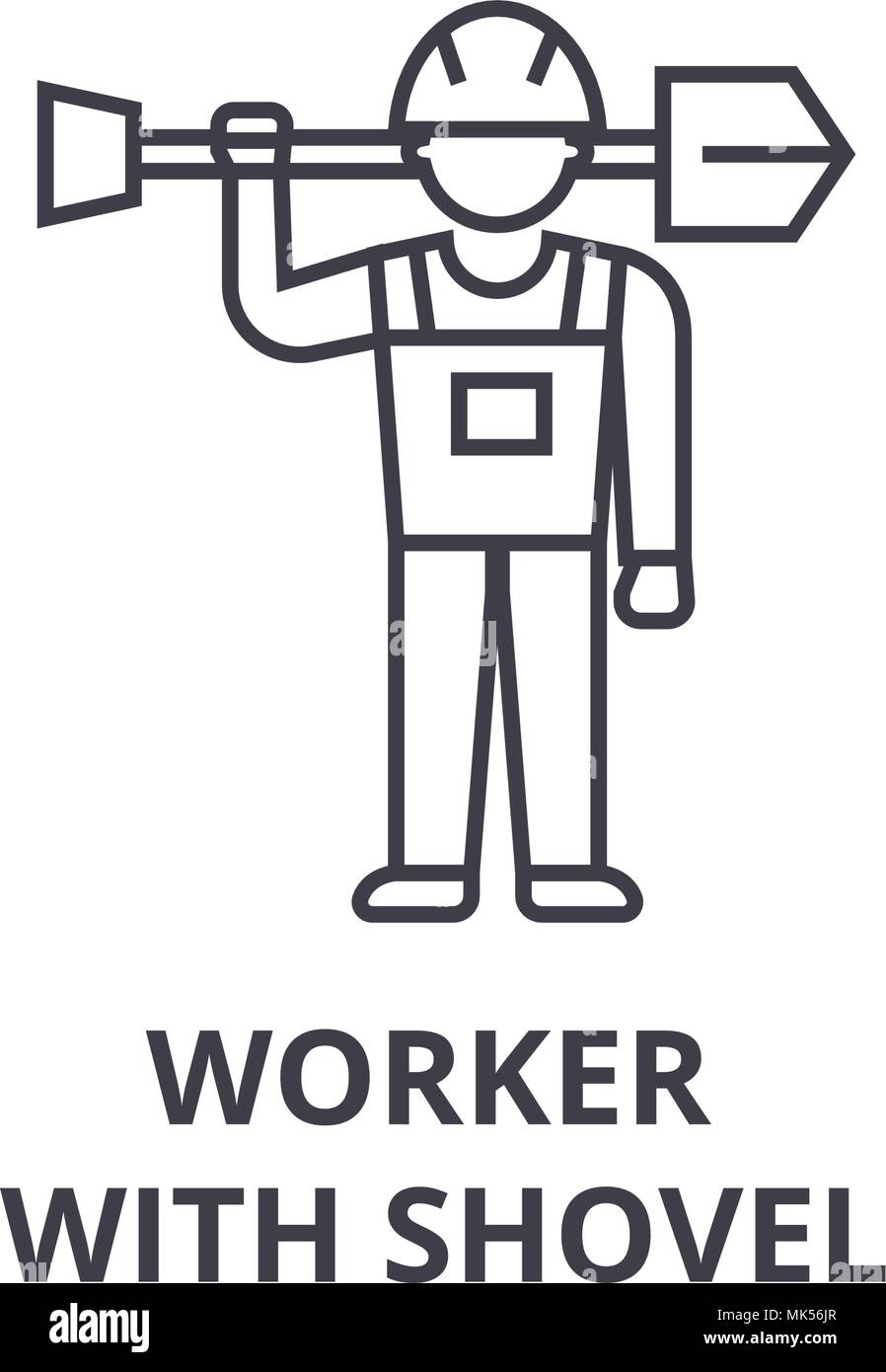 worker with shovel vector line icon, sign, illustration on background ...