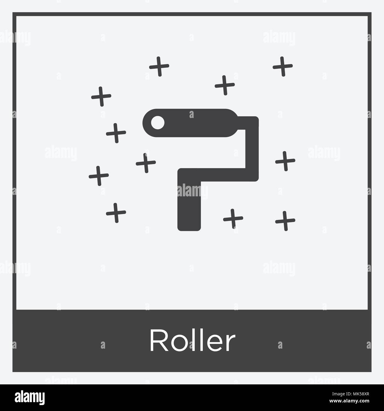 Roller icon isolated on white background with gray frame, sign and ...