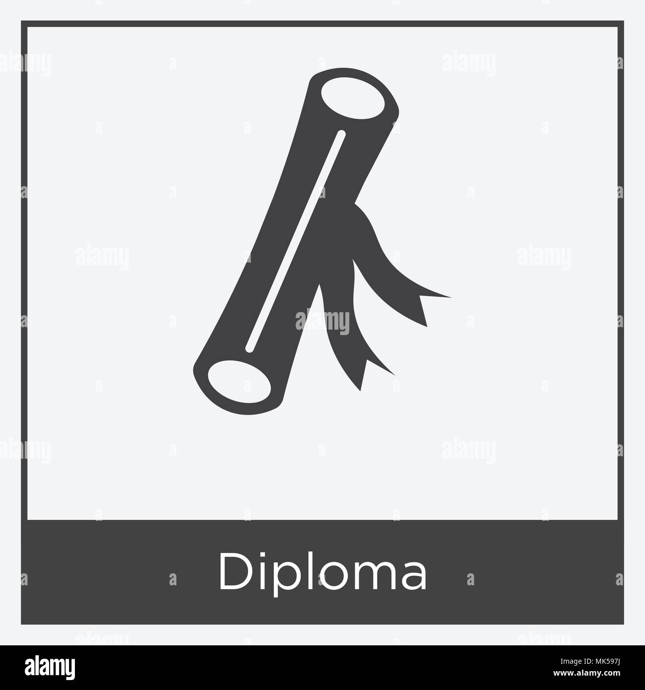 Diploma icon isolated on white background with gray frame, sign and ...