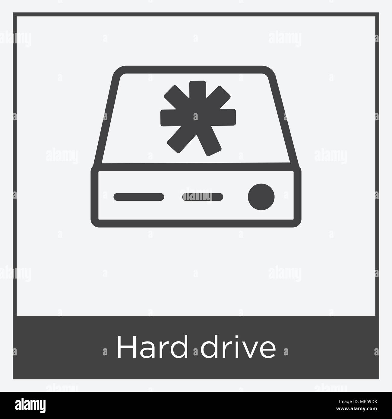 Hard drive icon isolated on white background with gray frame, sign and ...
