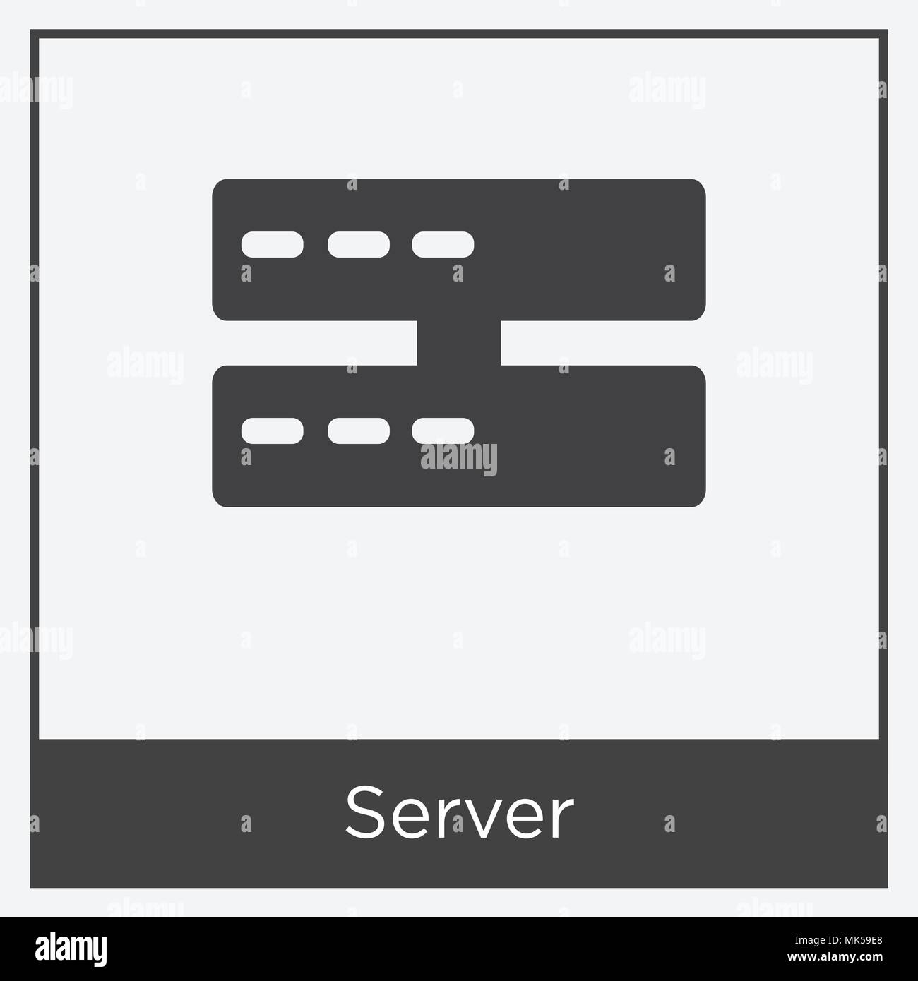 Server icon isolated on white background with gray frame, sign and ...
