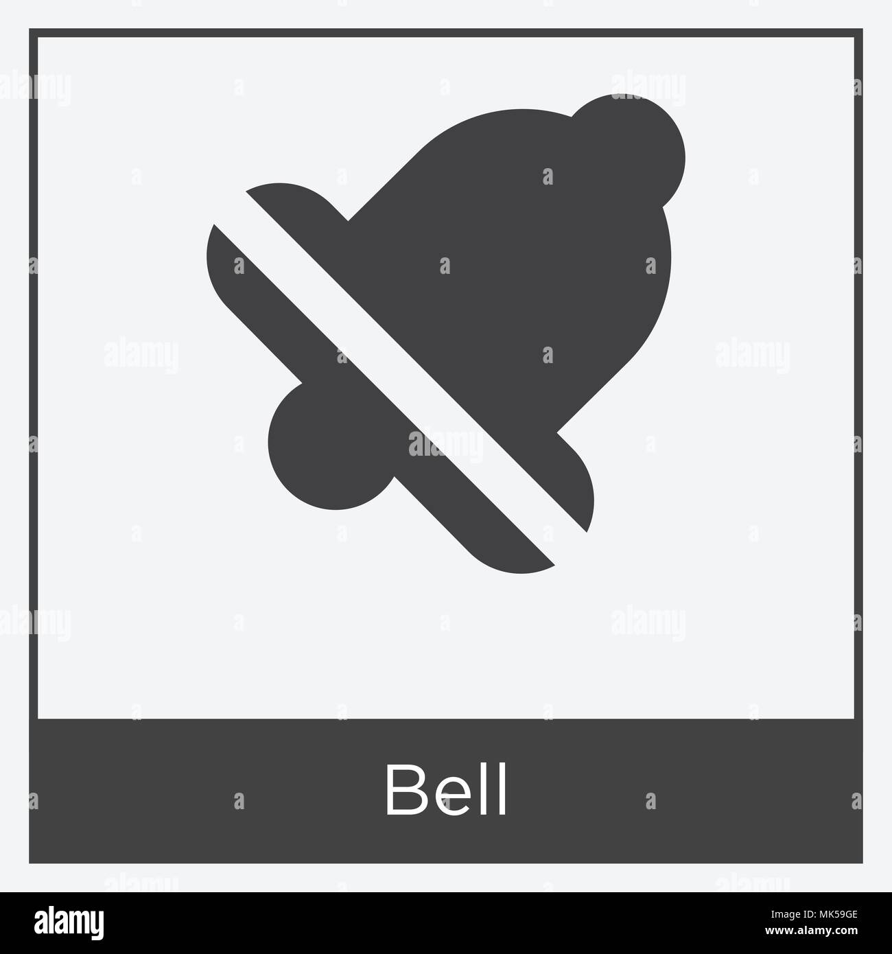 Bell icon isolated on white background with gray frame, sign and symbol ...