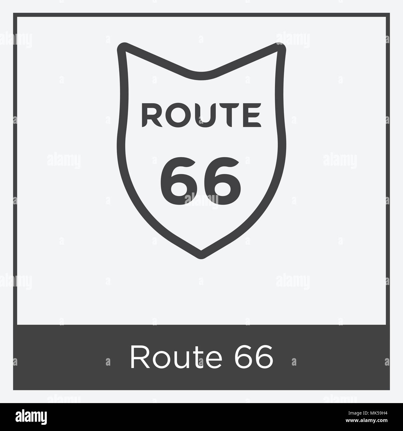 Route 66 icon isolated on white background with gray frame, sign and ...