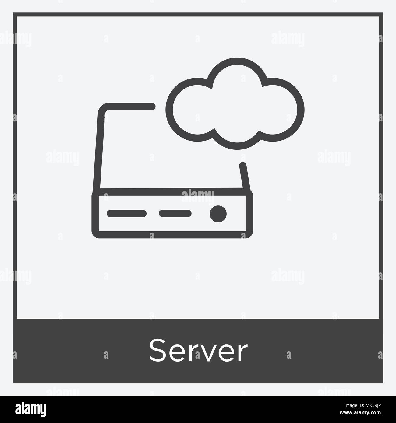 Server icon isolated on white background with gray frame, sign and ...