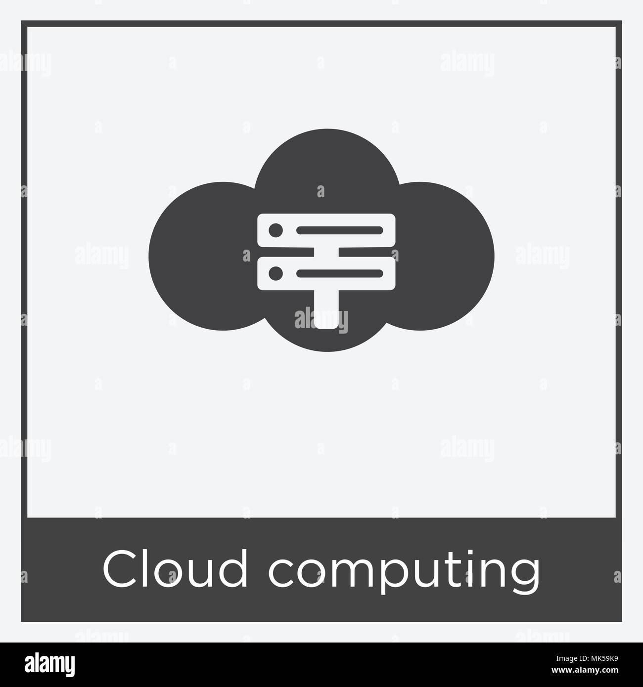 Cloud computing icon isolated on white background with gray frame, sign ...