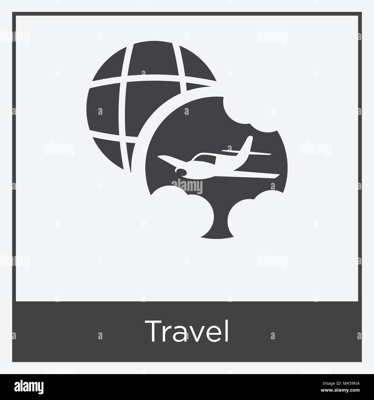 Travel icon isolated on white background with gray frame, sign and ...