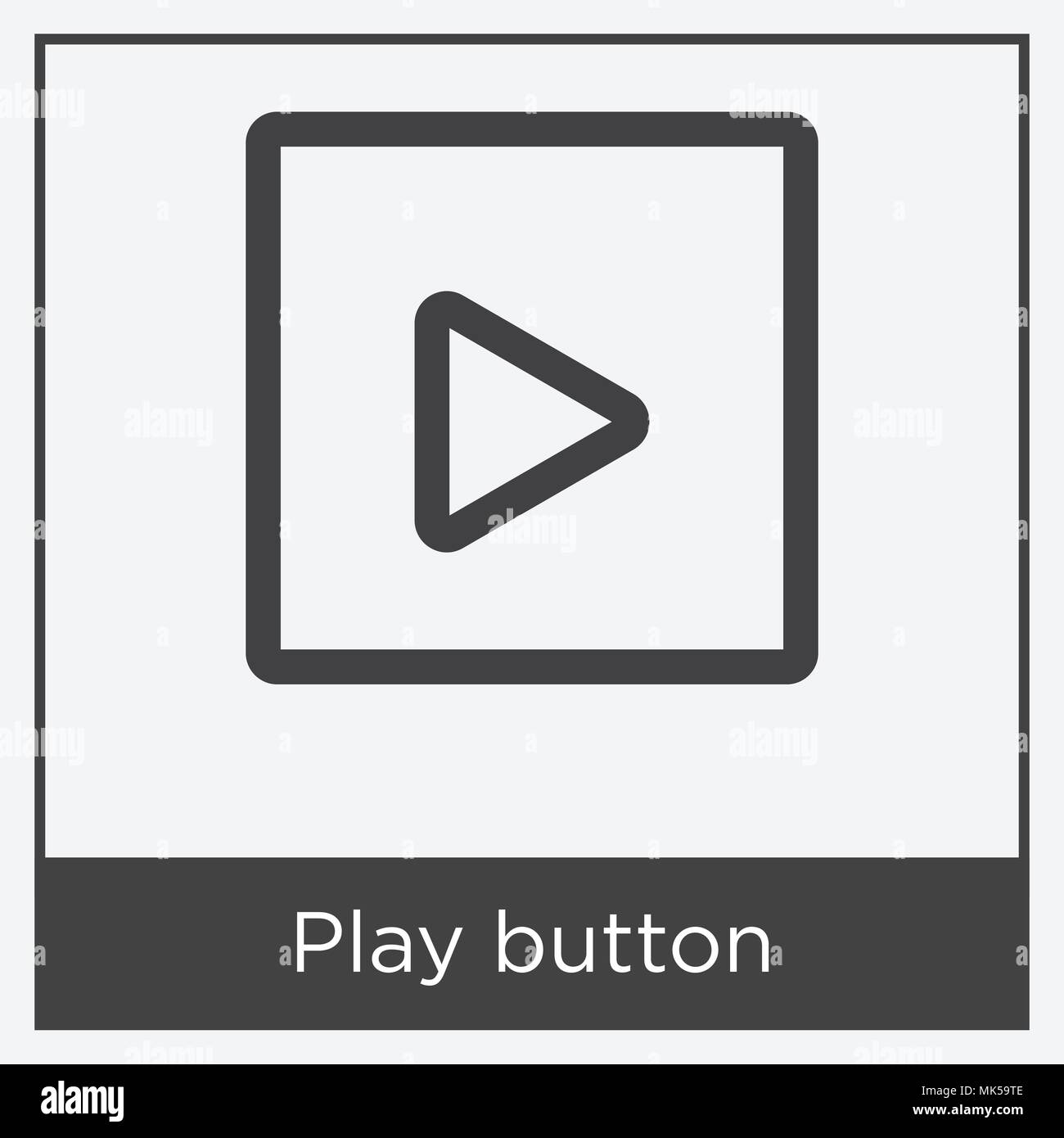 Play button icon isolated on white background with gray frame, sign and ...