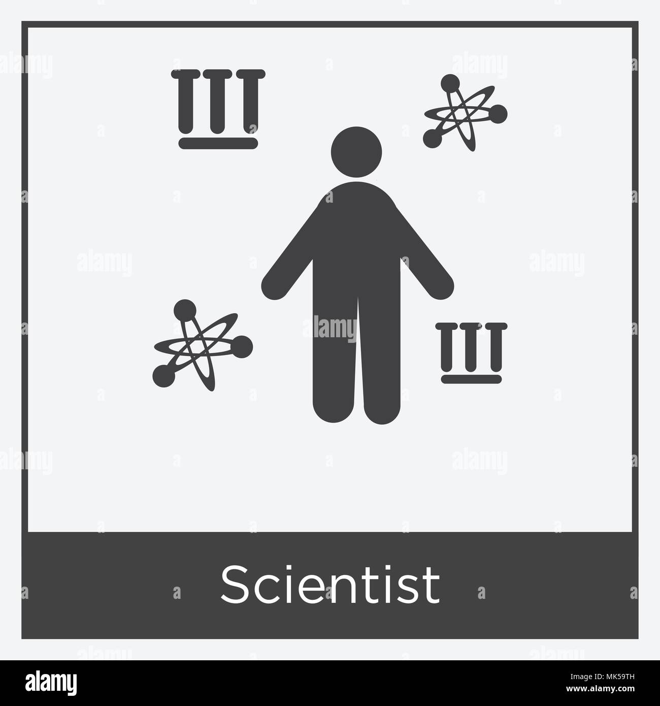 Scientist icon isolated on white background with gray frame, sign and ...