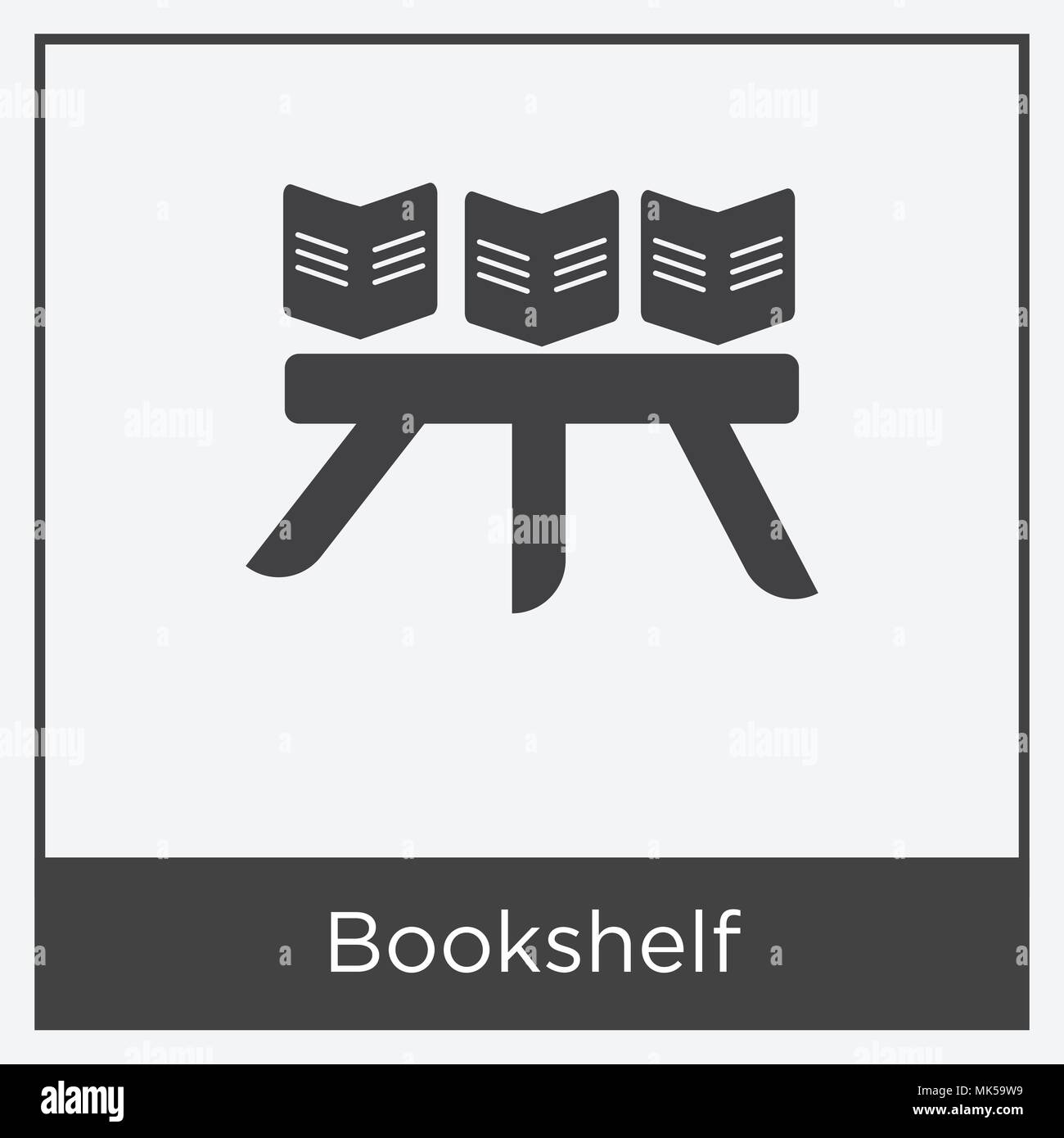 Bookshelf icon isolated on white background with gray frame, sign and ...