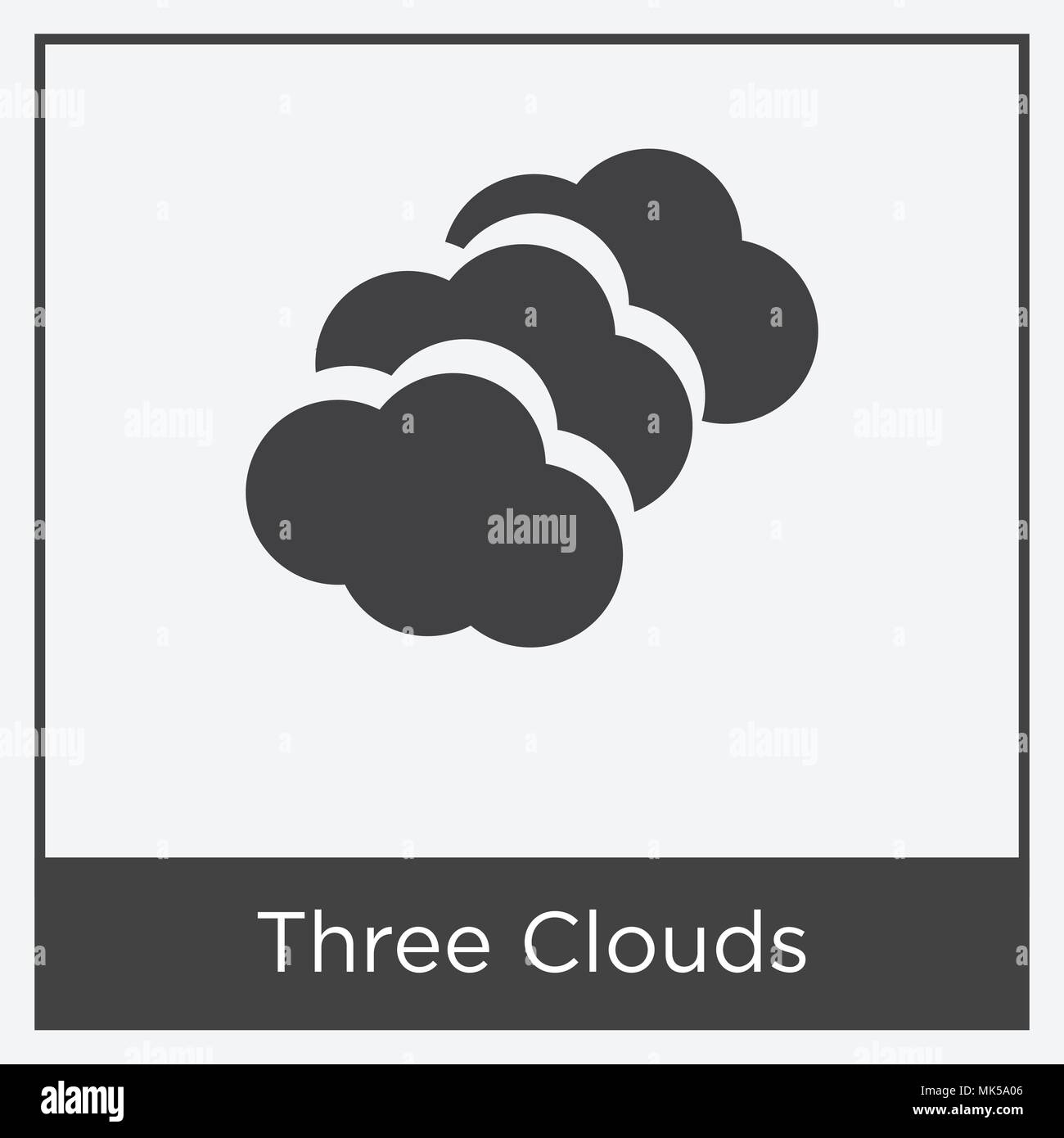 Three Clouds icon isolated on white background with gray frame, sign ...